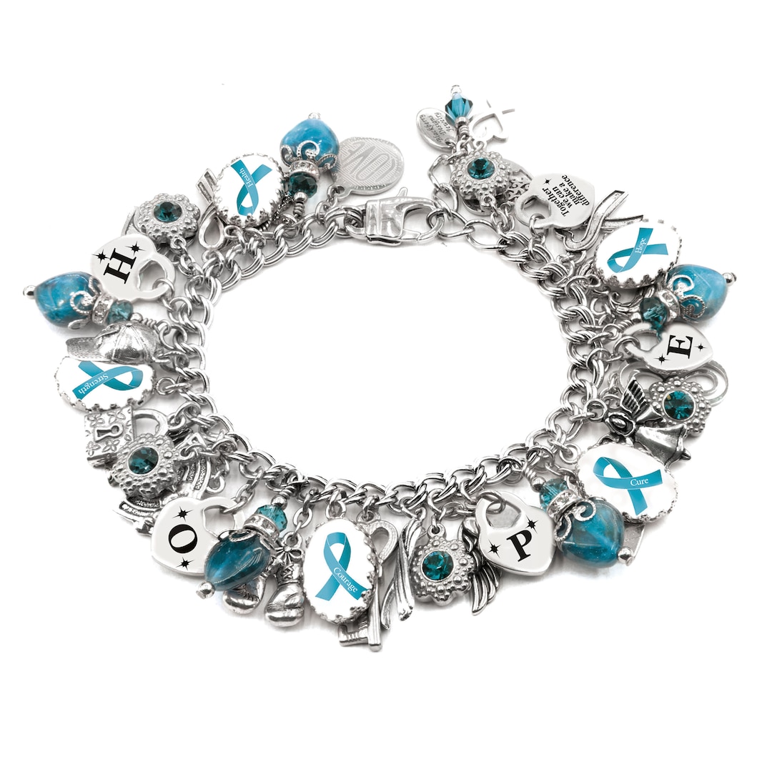 Ovarian Cancer Bracelet, Awareness Gift, Hope, Strength, Cure Charms - Etsy