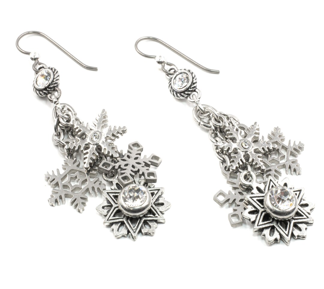 Snowflake Earrings Winter Jewelry Sparkling Charms With - Etsy