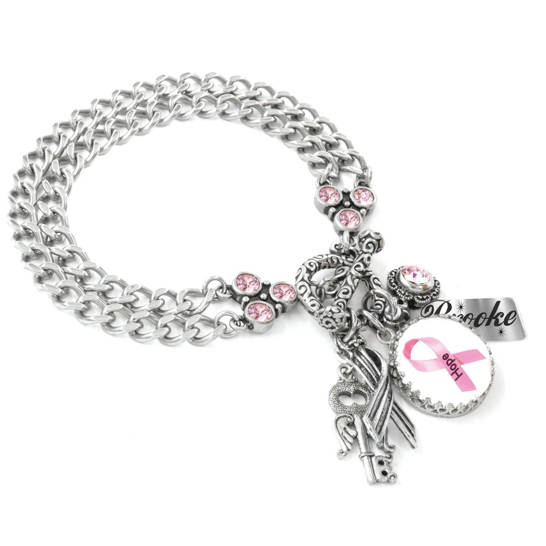 Pink Awareness Ribbon Bracelet, Personalized Breast Cancer Jewelry - Etsy