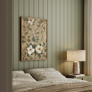 Flower Vines Wall Art, Textile Vines Canvas, Neutral Tones Print ...