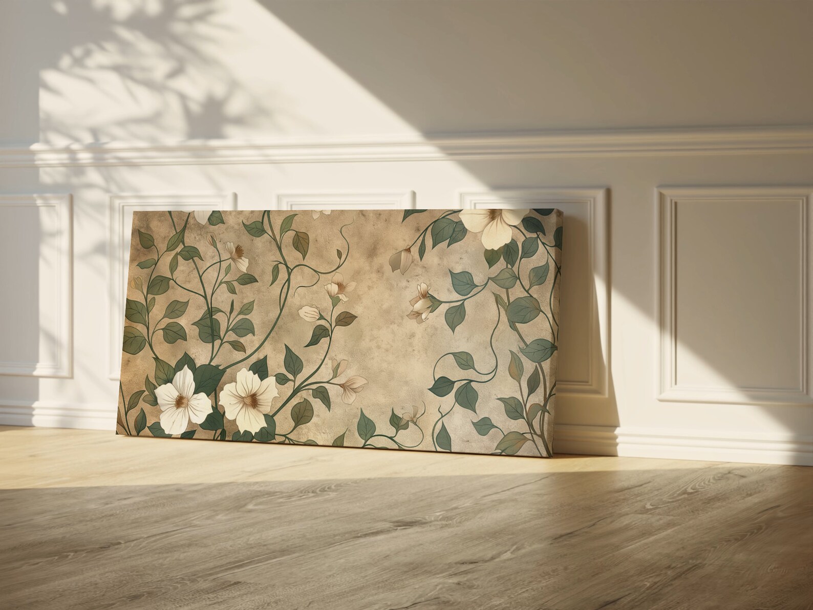 Flower Vines Wall Art, Textile Vines Canvas, Neutral Tones Print ...