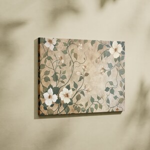 Flower Vines Wall Art, Textile Vines Canvas, Neutral Tones Print ...