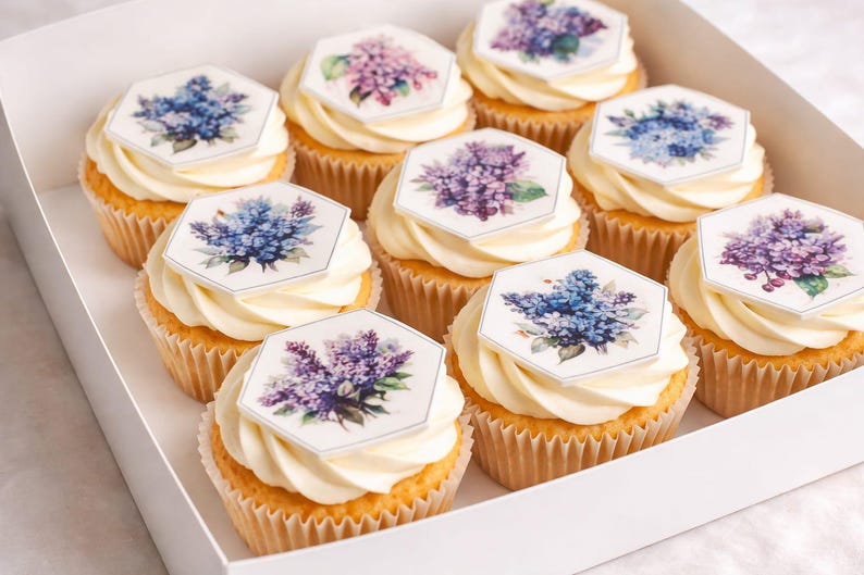 Edible Lilac Flower Cake Toppers – Watercolor Sugar Sheet Cupcake ...