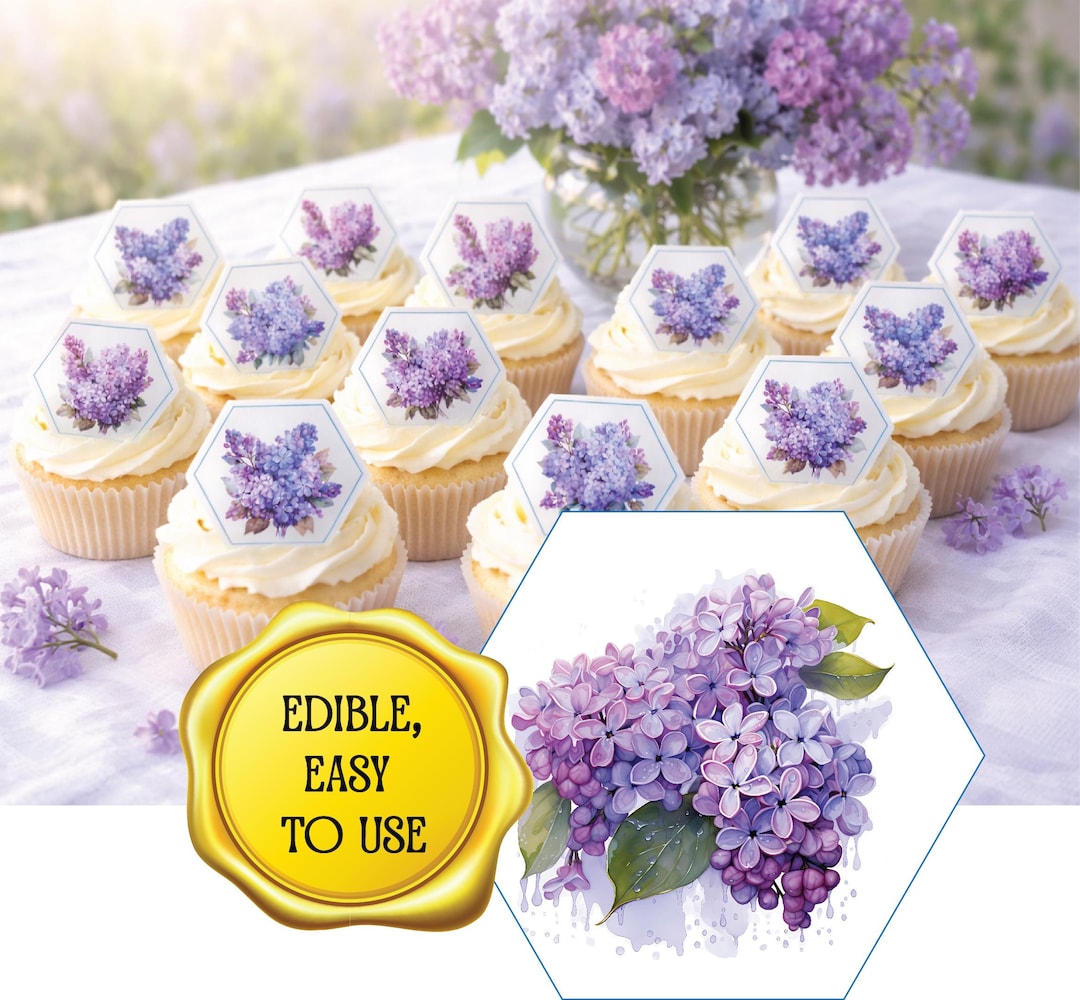 Edible Lilac Flower Cake Toppers – Watercolor Sugar Sheet Cupcake ...