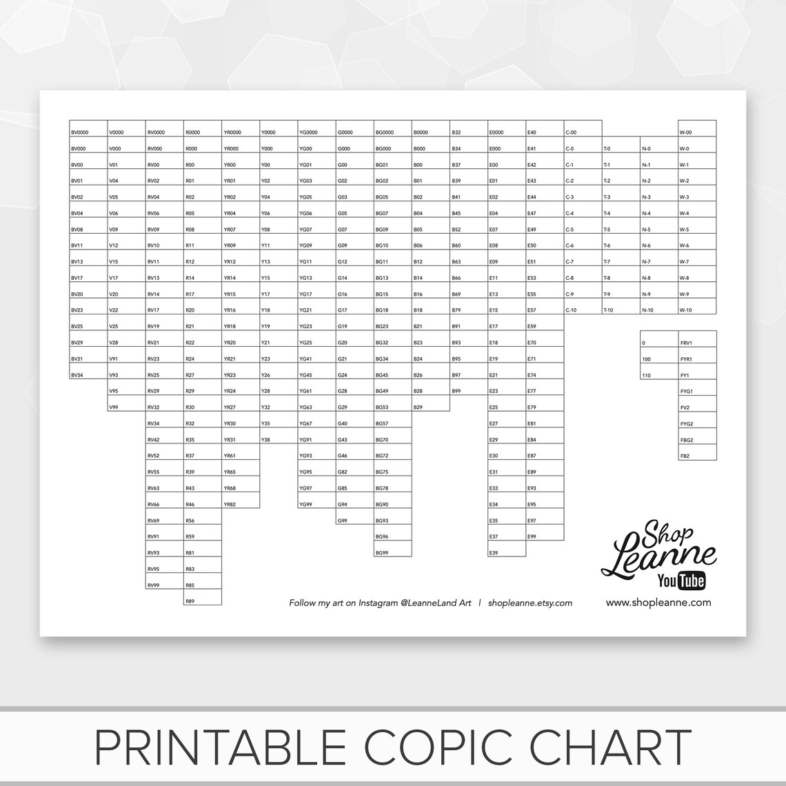 PRINTABLE COPIC Marker Chart Full Marker Chart Print and - Etsy