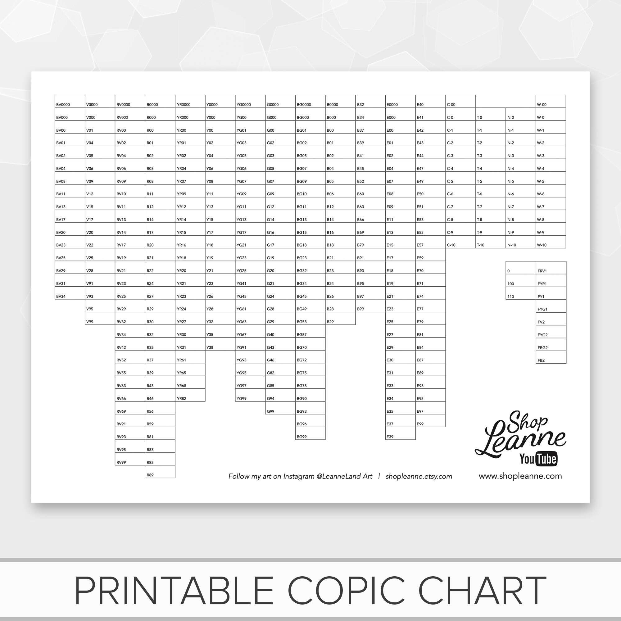 PRINTABLE COPIC Marker Chart Full Marker Chart Print and - Etsy