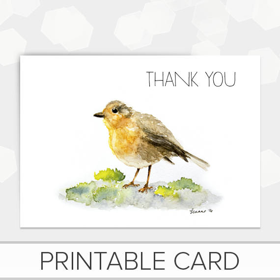 Watercolour Bird Thank You Card - Digital DIY Printable - Greeting Card ...
