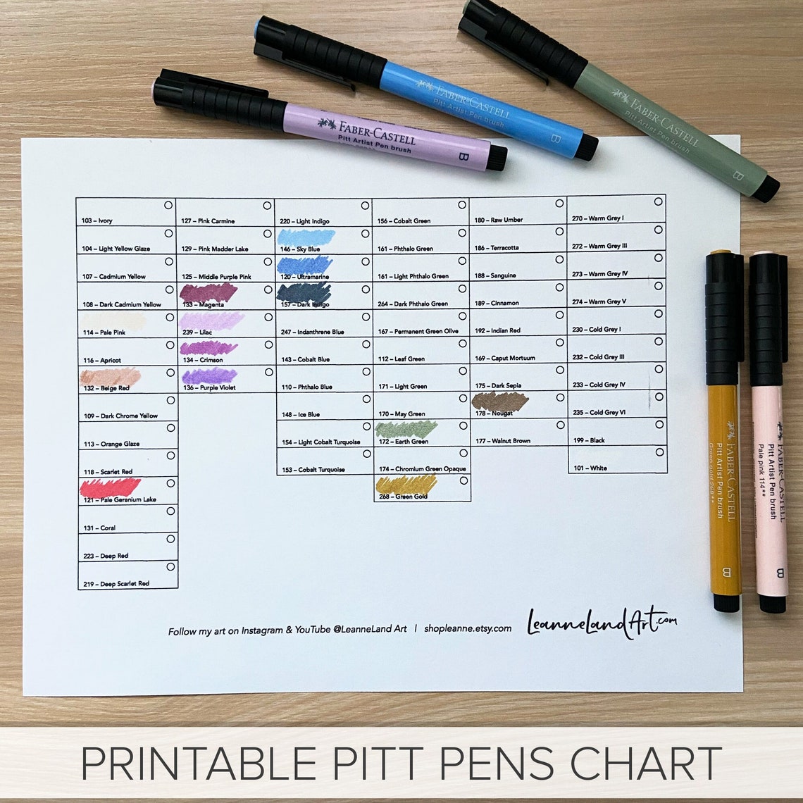 PRINTABLE Marker Chart PITT Artist Brush Pen Full Marker Chart Print ...