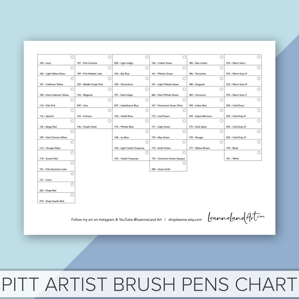 PRINTABLE Marker Chart - PITT Artist Brush Pen - Full Marker Chart ...