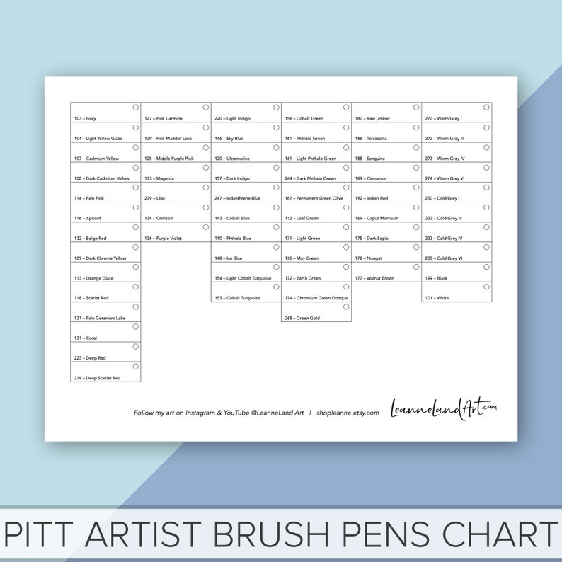 PRINTABLE Marker Chart - PITT Artist Brush Pen - Full Marker Chart ...