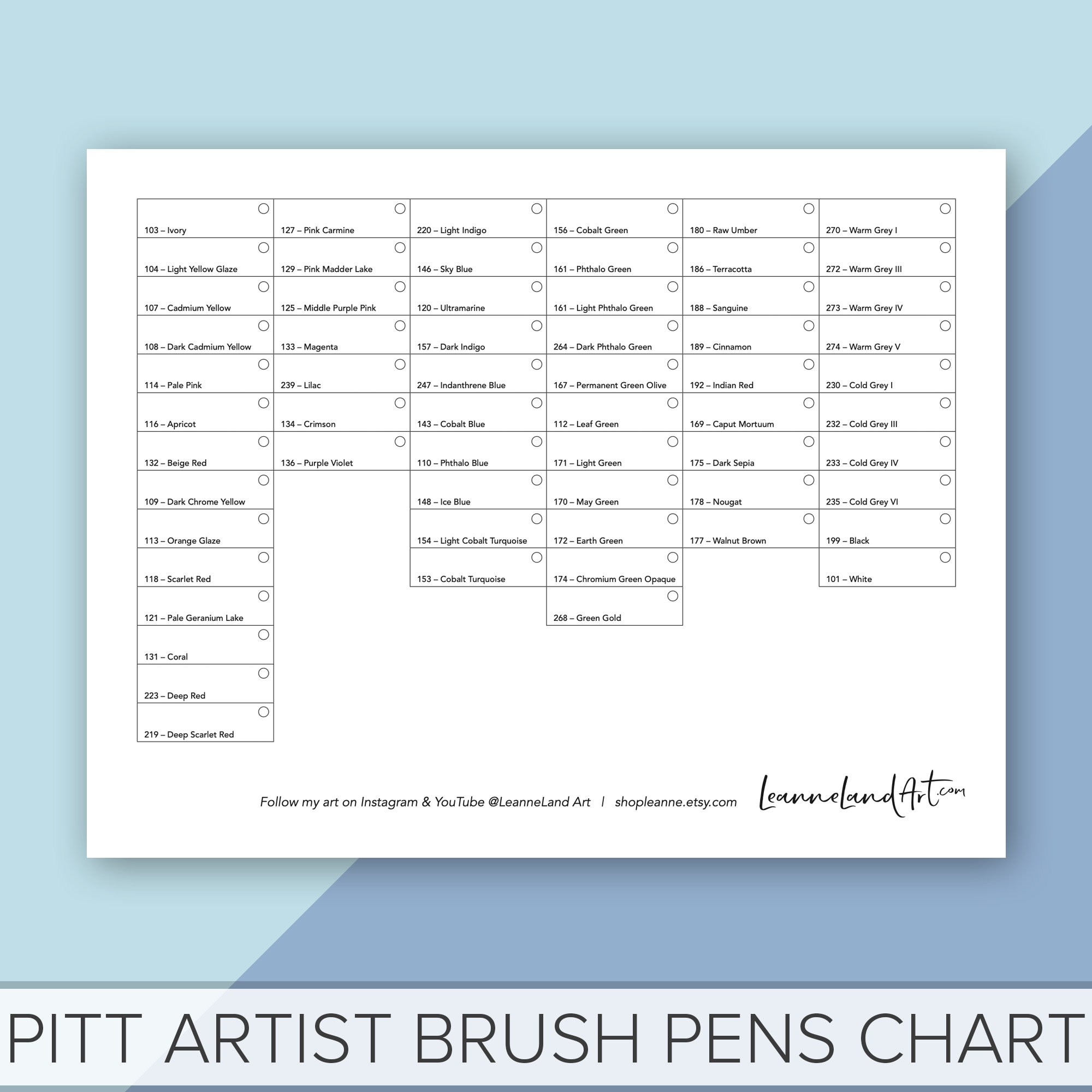 PRINTABLE Marker Chart - PITT Artist Brush Pen - Full Marker Chart ...