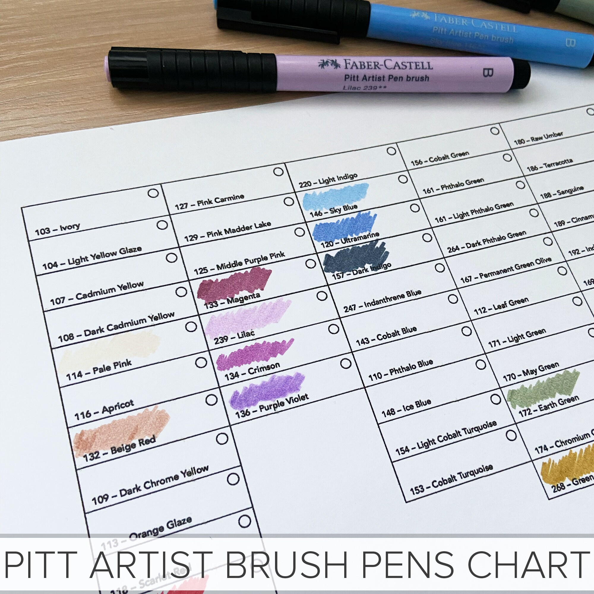 COPIC Marker Chart BUNDLE Copic and PITT Artist Brush Pens 2 in 1 Print ...