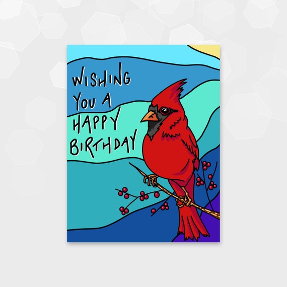 DIGITAL CARD Cardinal Birthday Bird Card Ready to Print | Etsy