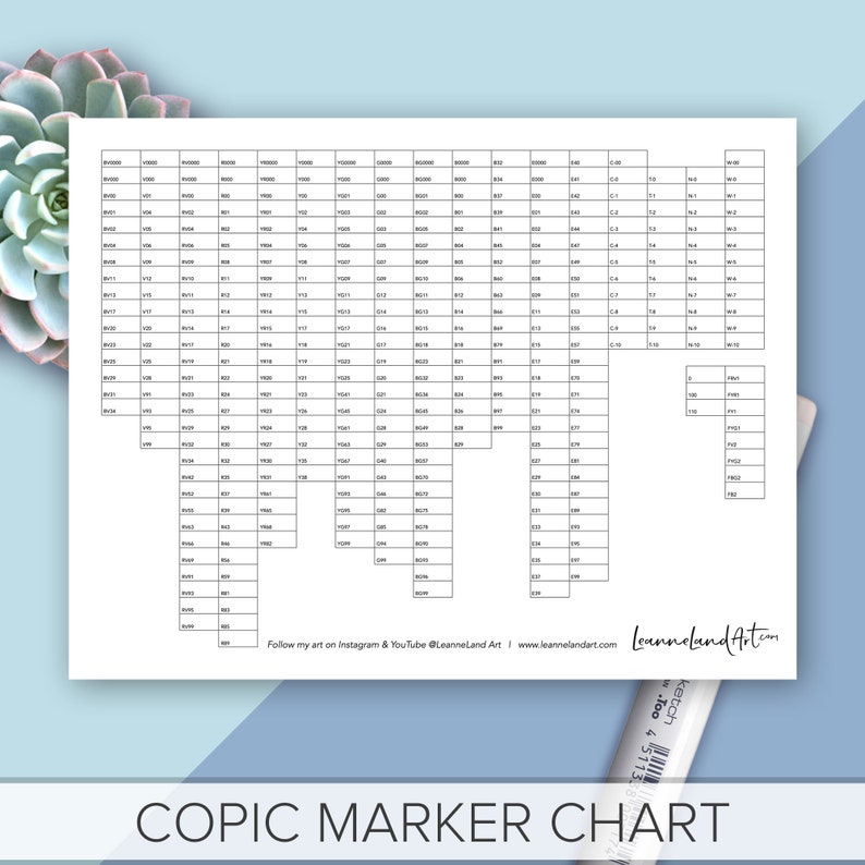 PRINTABLE COPIC Marker Chart - Full Marker Chart - Print and Colour ...