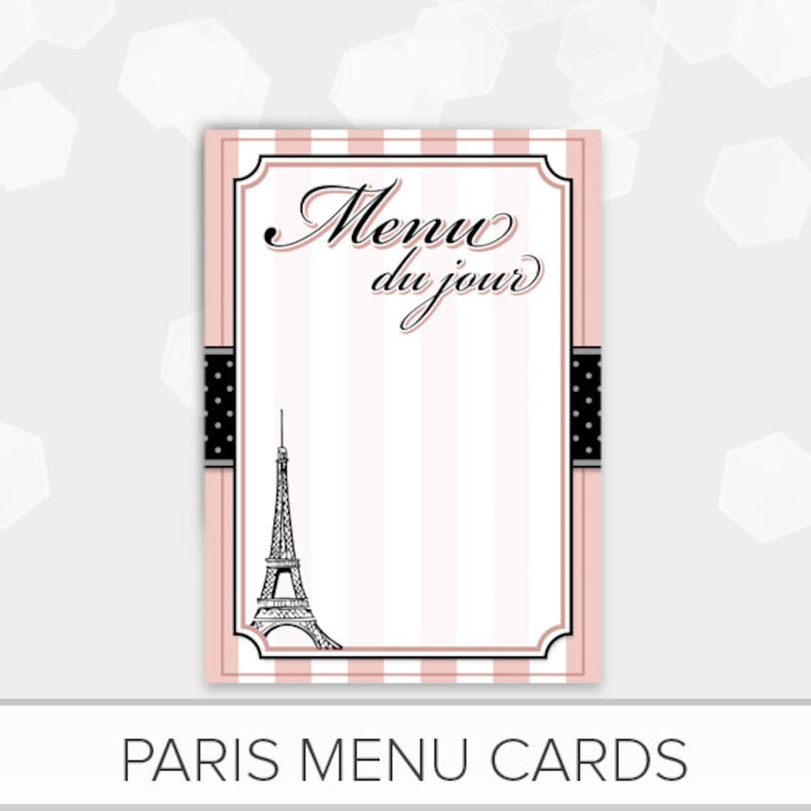 Paris Themed Menu Cards Blank - Menu Du Jour - Birthday Party Shower ...