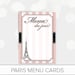 Paris Themed Menu Cards Blank Menu Du Jour Birthday Party - Etsy
