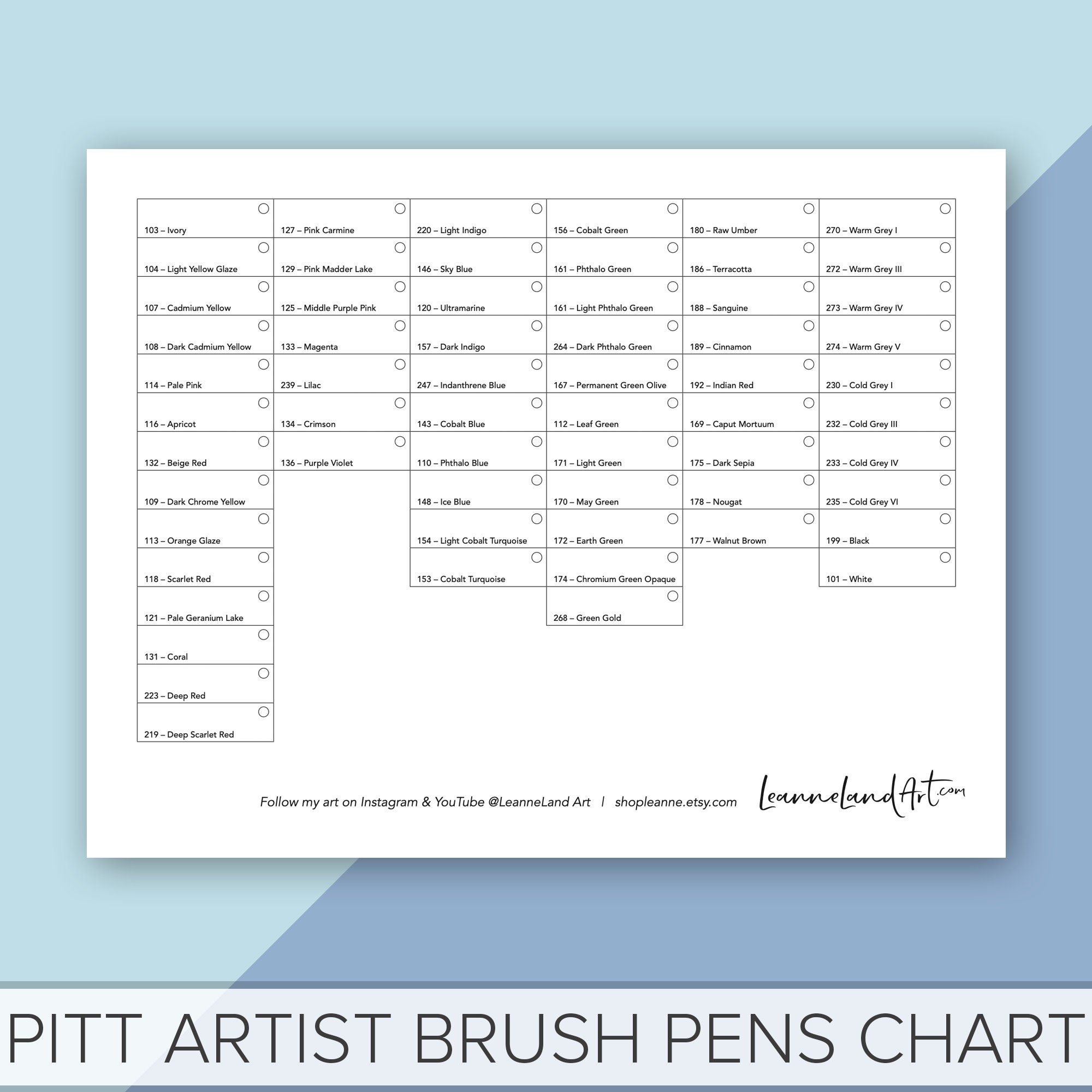 COPIC Marker Chart BUNDLE - Copic and PITT Artist Brush Pens - 2 in 1 ...