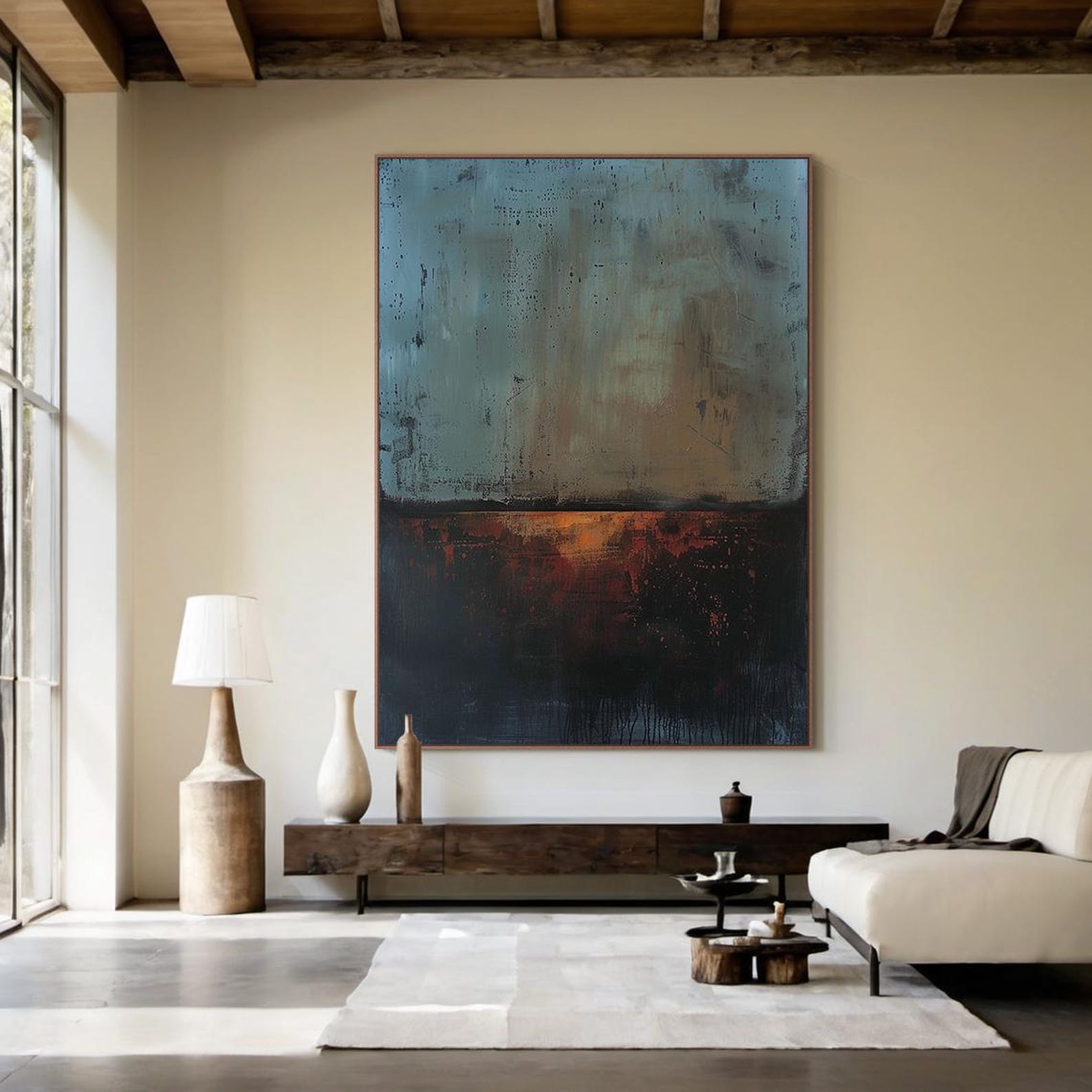 Large Abstract Oil Painting, Modern Dark Blue Textured Wall Mural ...