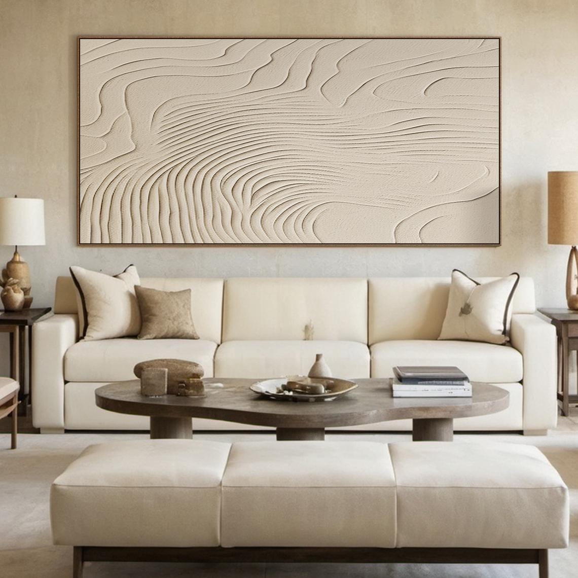 Neutral Living Room Wall Decor, Beige Textured Wabi-sabi Wall Painting ...