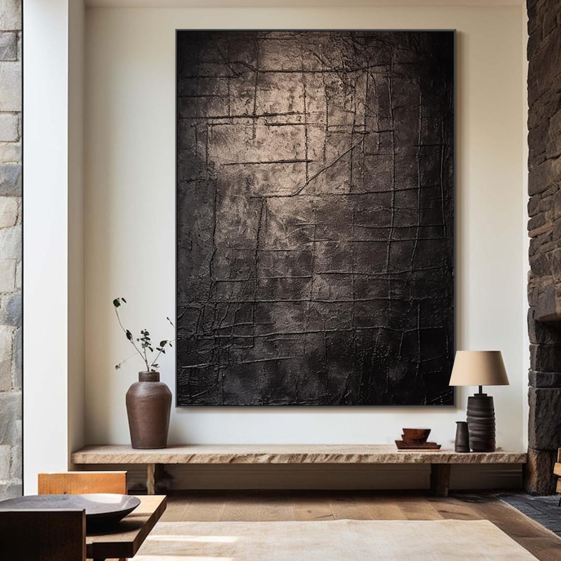Taupe Minimalist Wall Painting, Black Textured Art, Original Taupe ...