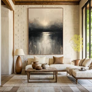 Abstract Drip Painting With Light Reflection – Handmade Neutral Wall ...
