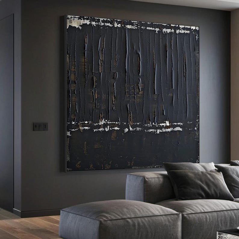 Modern Black Simple Abstract Oil Painting Decorative Painting Black and ...