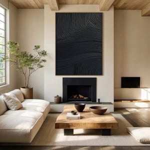 Pure Black Abstract Painting, Black Simple Wall Painting Art, Pure ...