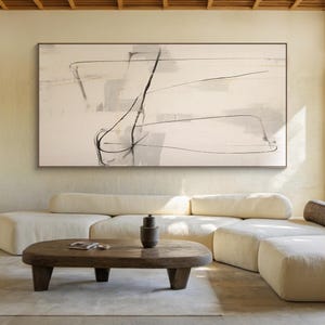 Large Cream Abstract Oil Painting, Modern Home Wall Decor Art, Wabi ...