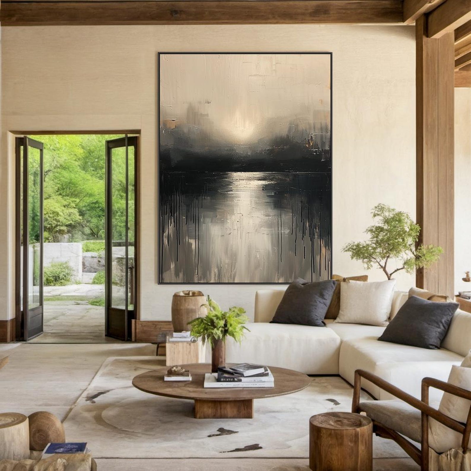 Abstract Drip Painting With Light Reflection – Handmade Neutral Wall ...
