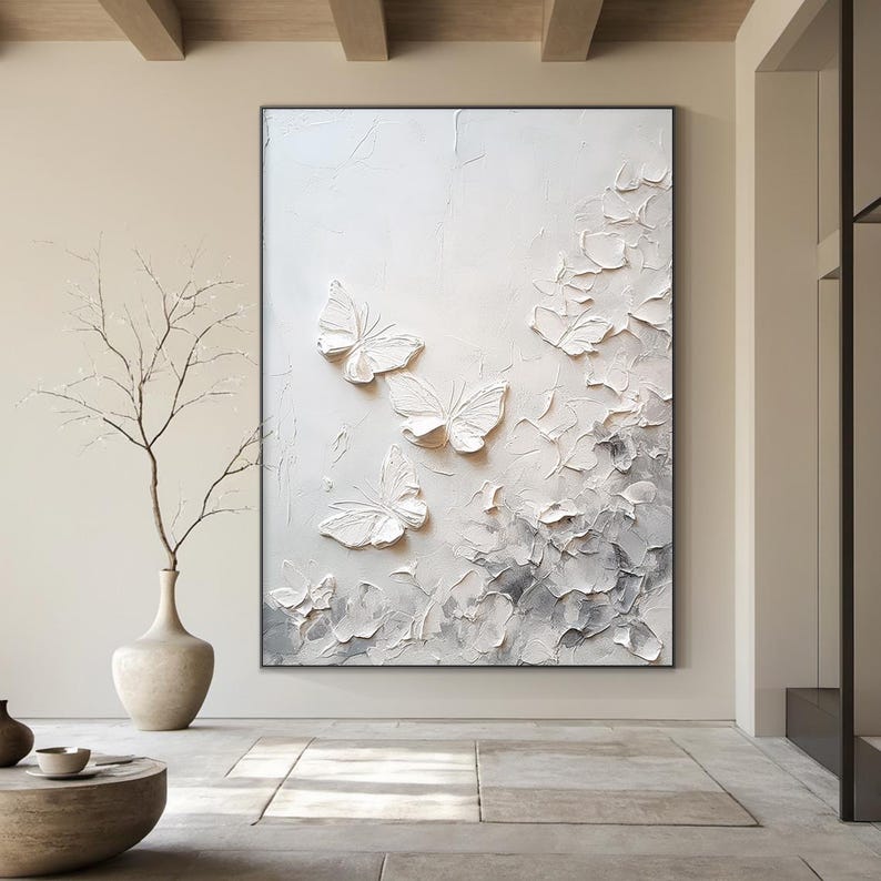 Large White Wall Decor Art, White Minimalist Art, Original White 3D ...