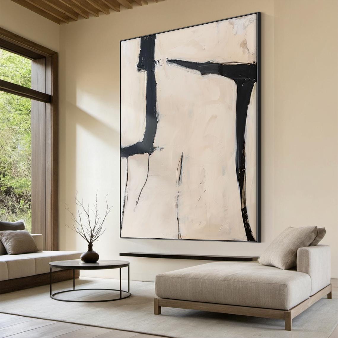 Beige Abstract Wall Art, Large Beige Minimalist Wall Decoration Art ...