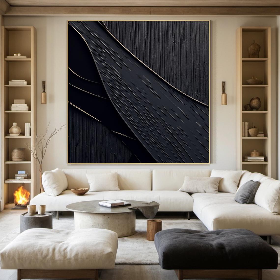 Original Black Abstract Painting, Large Black Minimalist Wall Art ...