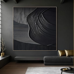 Pure Black Abstract Wall Painting, Large Black Minimalist Wall Art ...