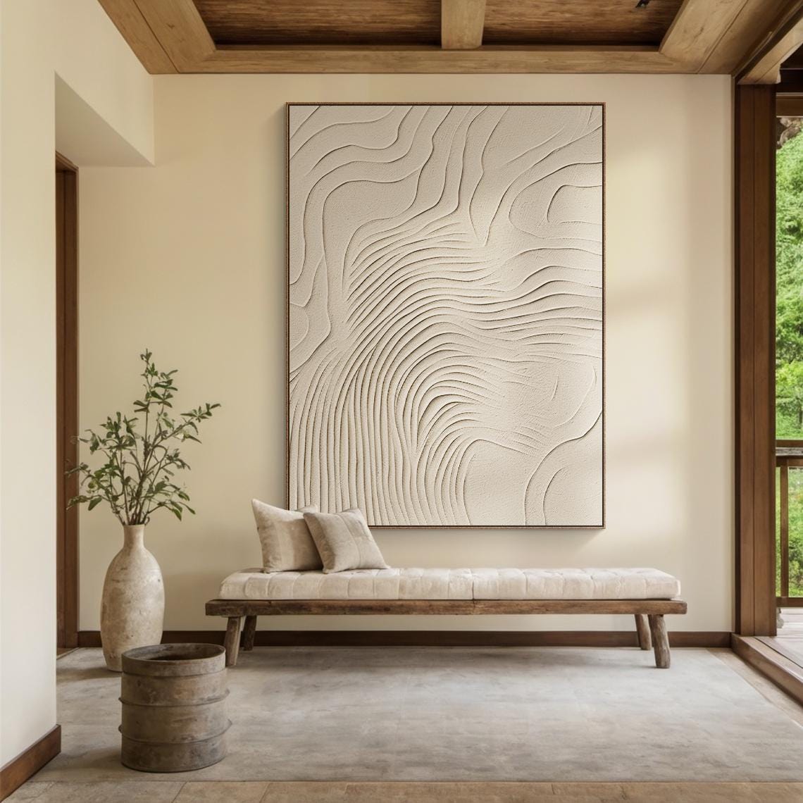 Neutral Living Room Wall Decor, Beige Textured Wabi-sabi Wall Painting ...