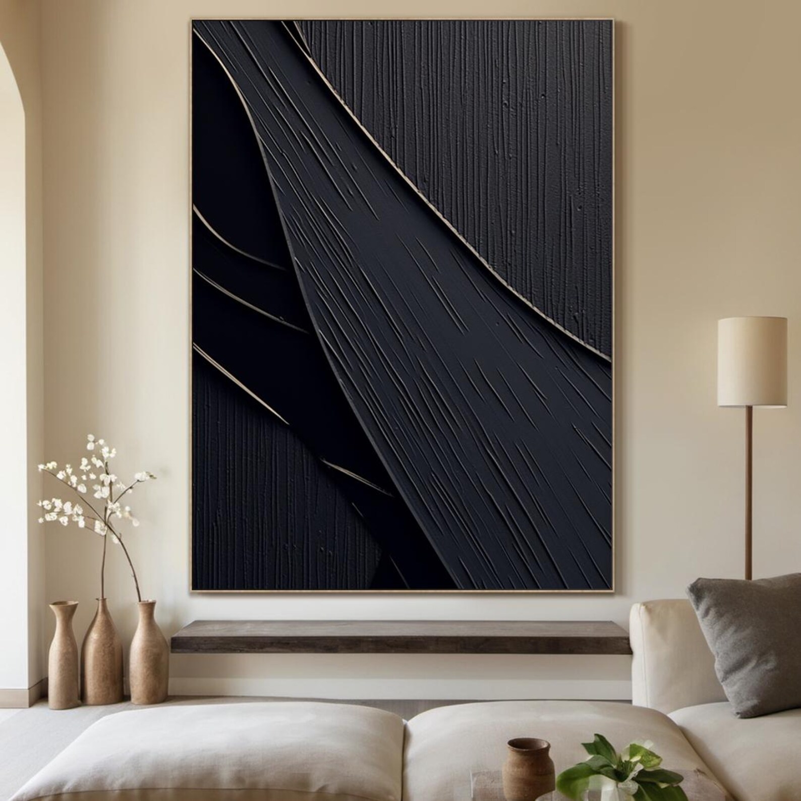 Original Black Abstract Painting, Large Black Minimalist Wall Art ...