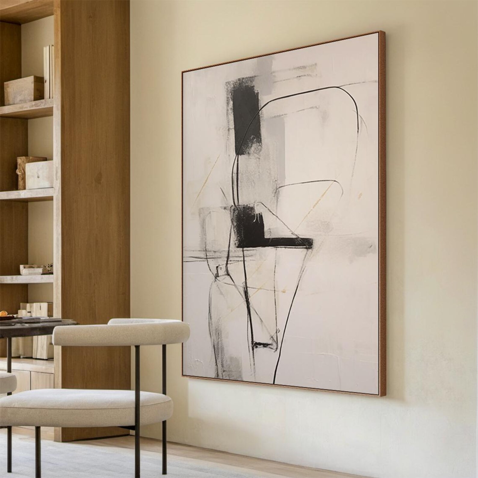 Abstract Oil Painting on Cream Canvas, Modern Home Wall Decor Art, Wabi ...