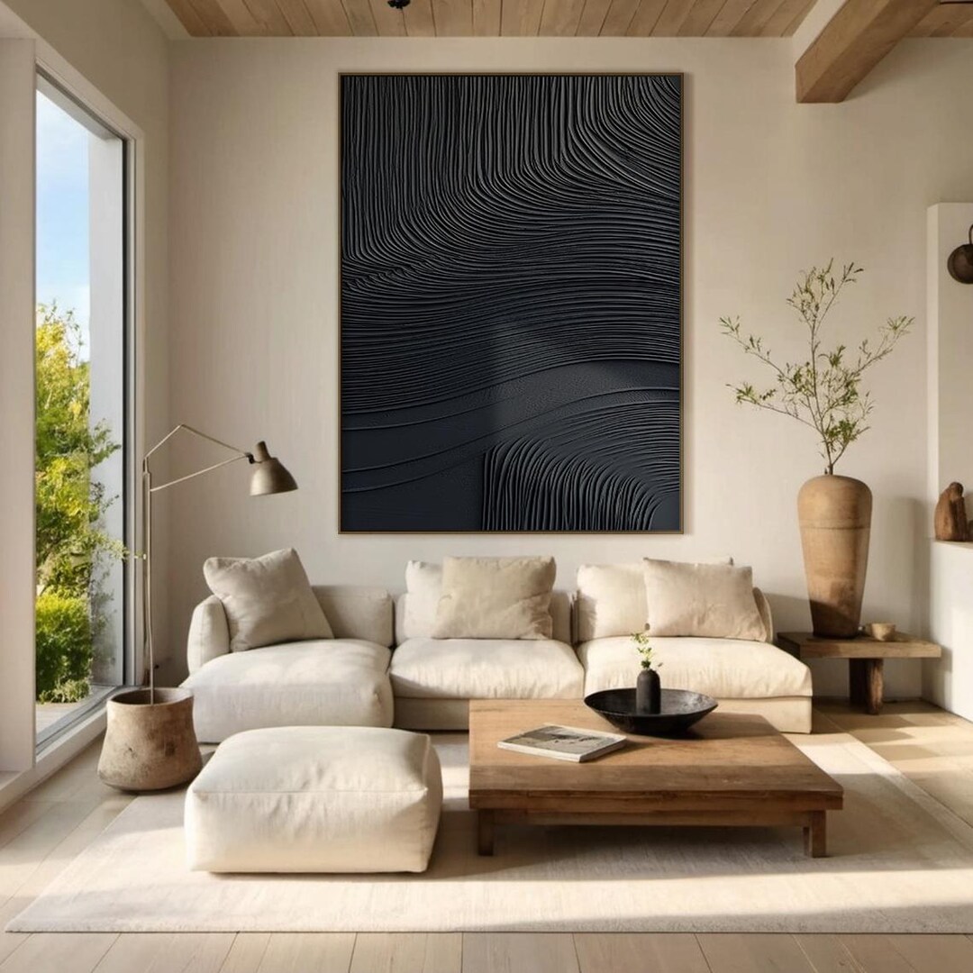 Pure Black Abstract Painting, Black Simple Wall Painting Art, Pure ...