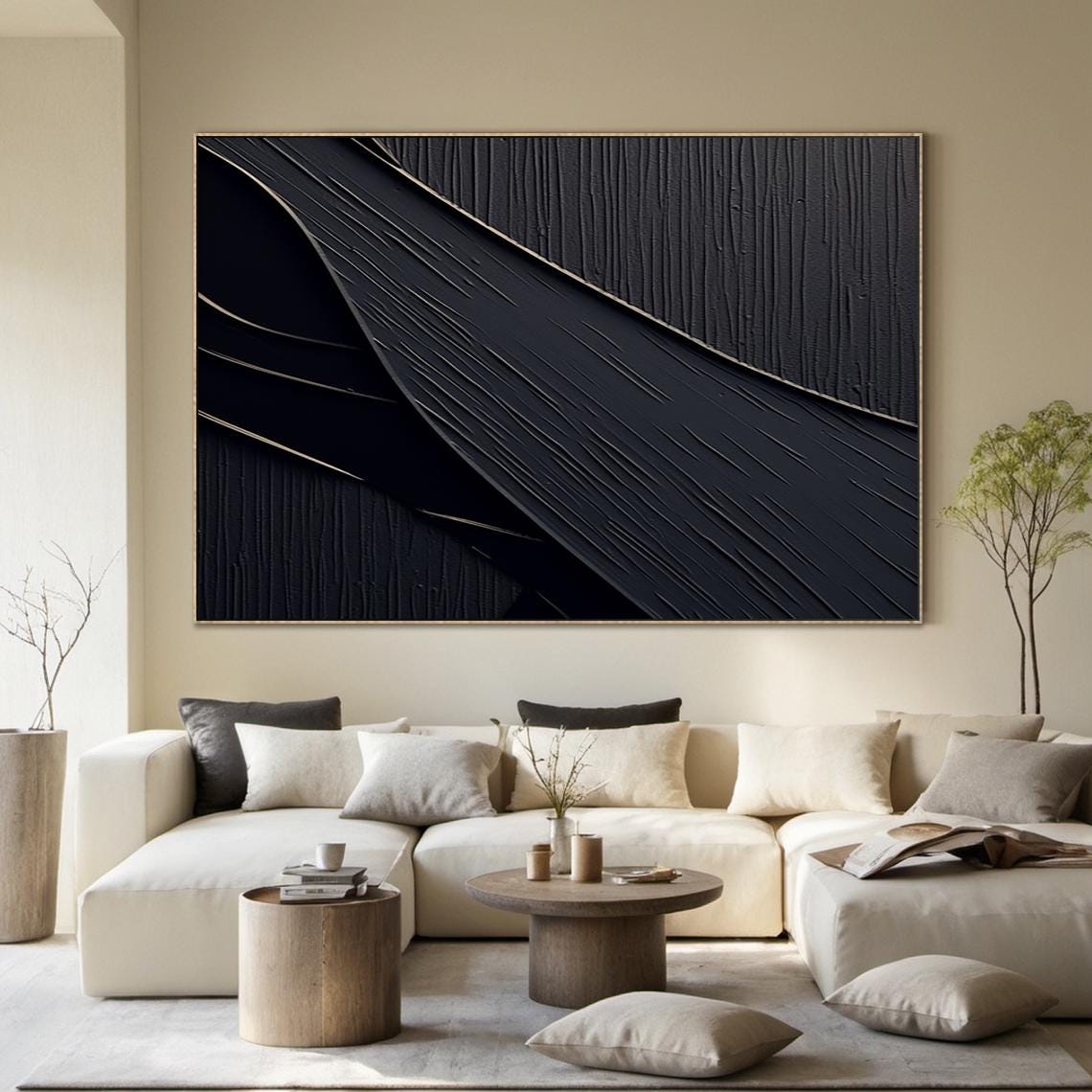 Original Black Abstract Painting, Large Black Minimalist Wall Art ...
