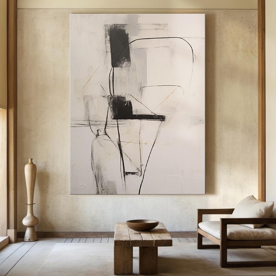 Abstract Oil Painting on Cream Canvas, Modern Home Wall Decor Art, Wabi ...