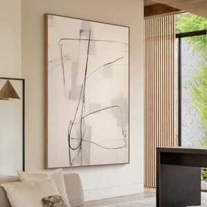 Large Cream Abstract Oil Painting, Modern Home Wall Decor Art, Wabi ...