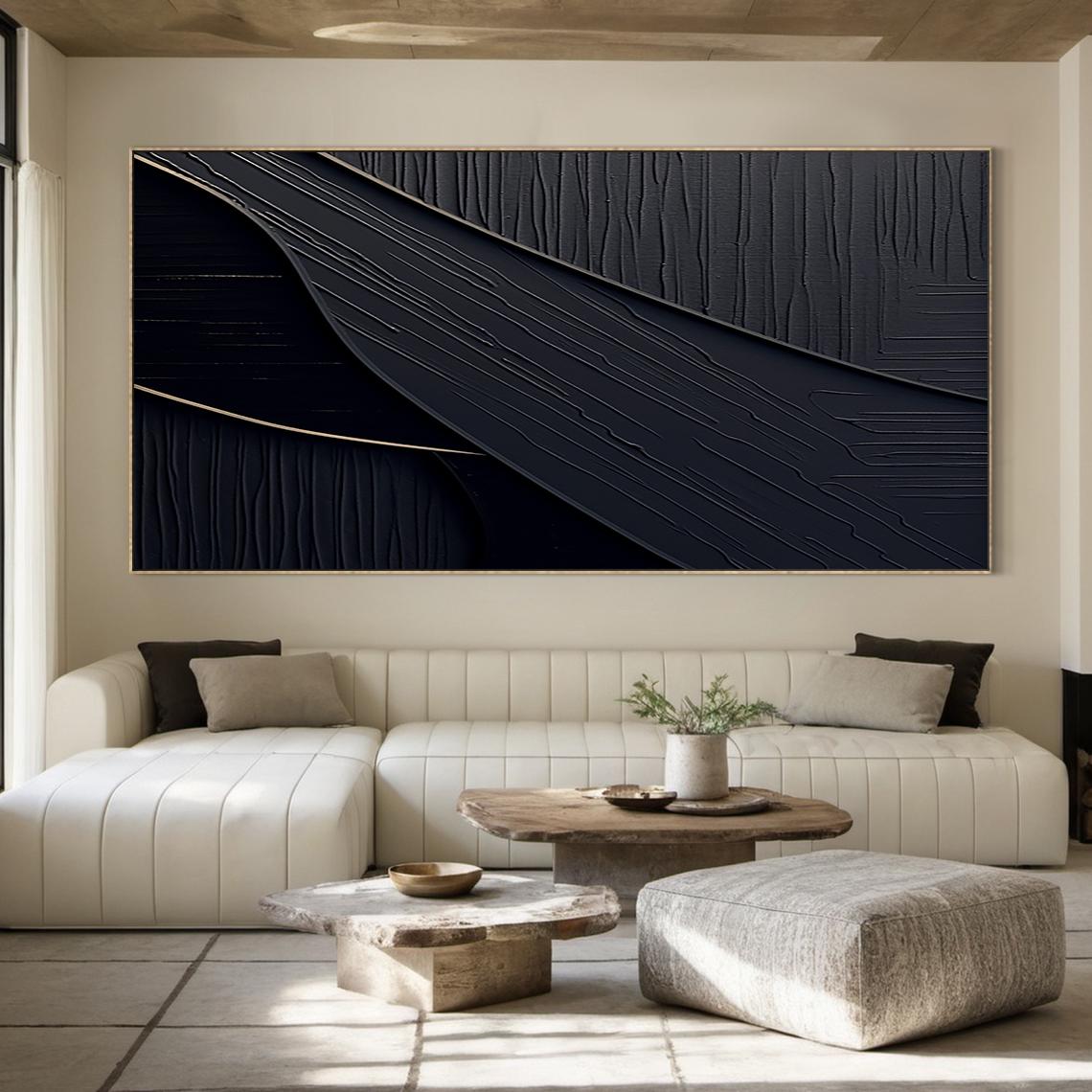 Modern Black Abstract Wall Painting, Black Minimalist Wabi-sabi Wall ...