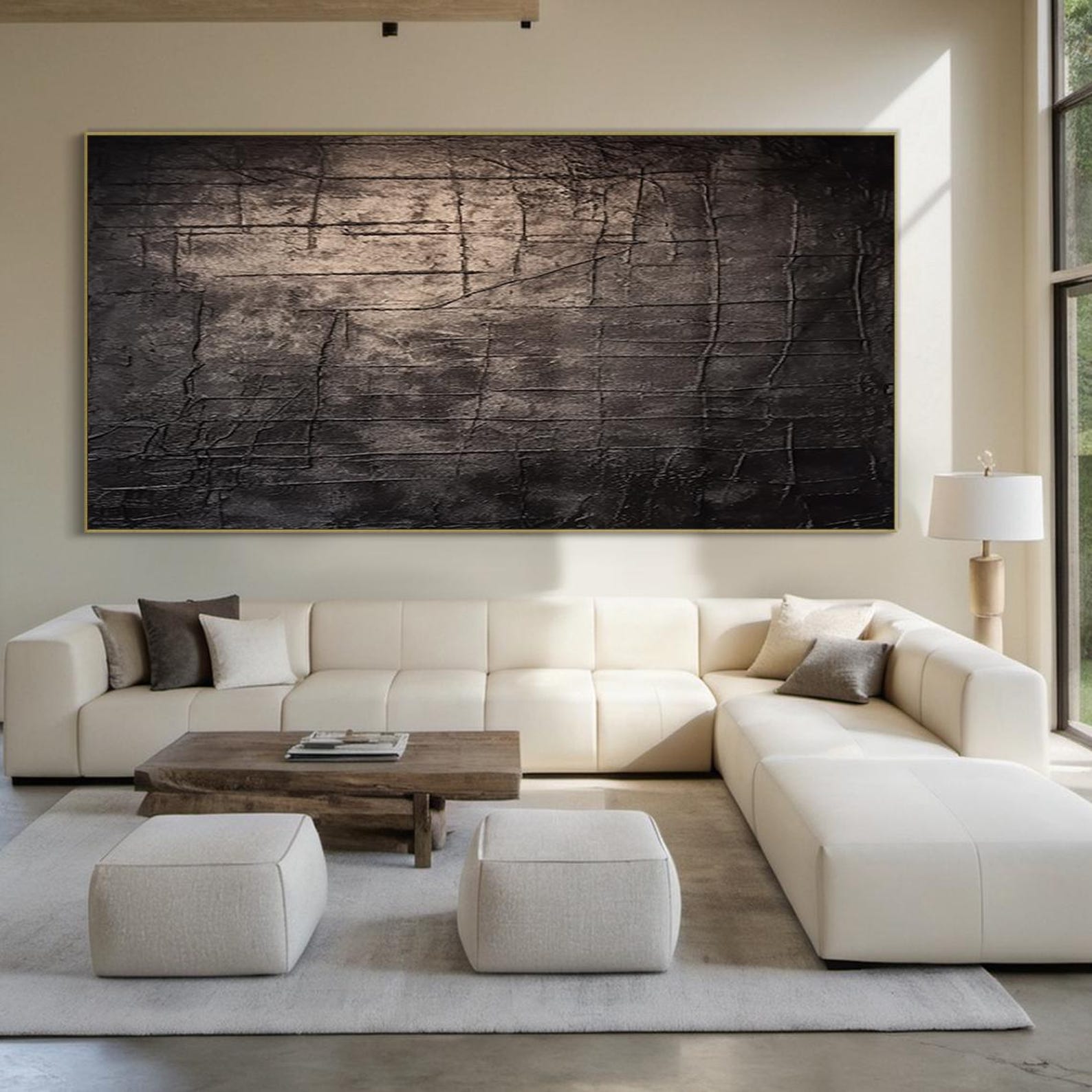 Taupe Minimalist Wall Painting, Black Textured Art, Original Taupe ...