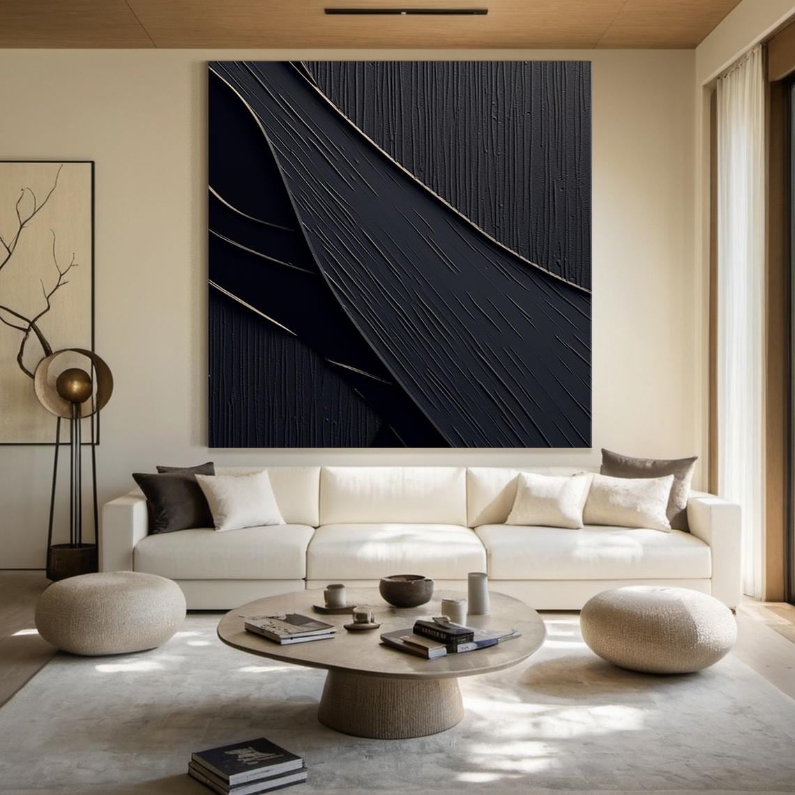 Original Black Abstract Painting, Large Black Minimalist Wall Art ...