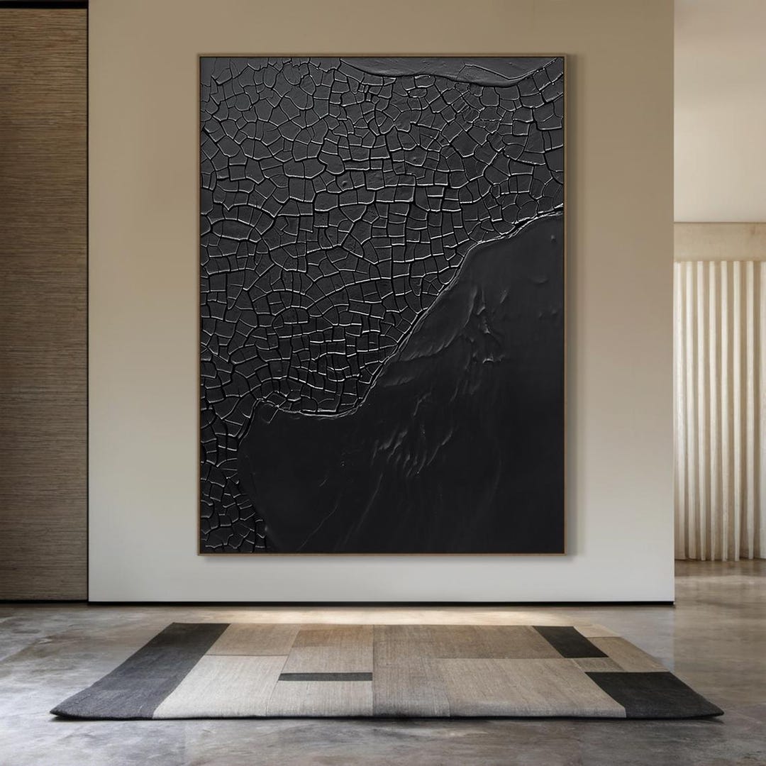 Modern Black Abstract Art Hand-painted Oil Painting - Black Abstract ...