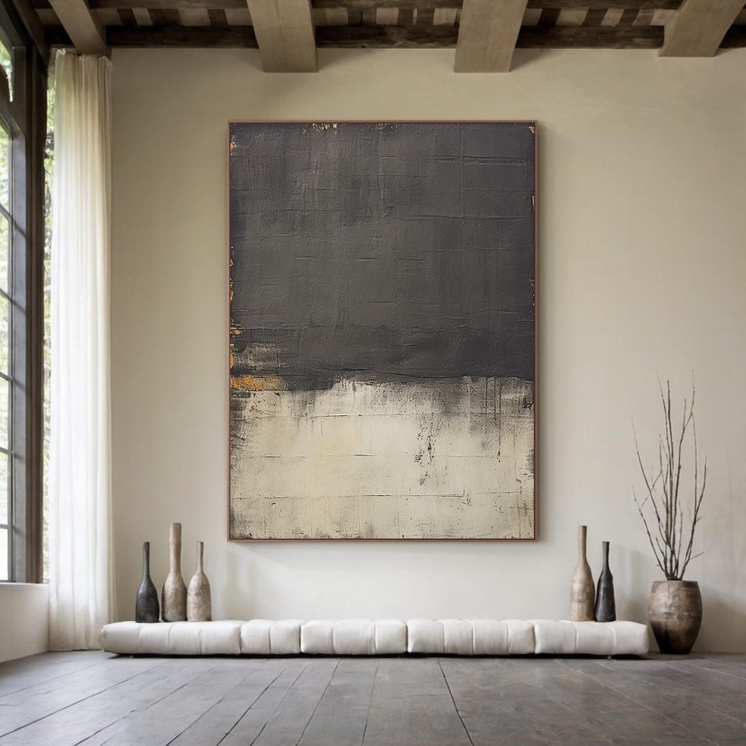 Large Neutral Abstract Painting on Canvas – Textured Minimalist Wall ...