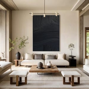 Pure Black Abstract Painting, Black Simple Wall Painting Art, Pure ...