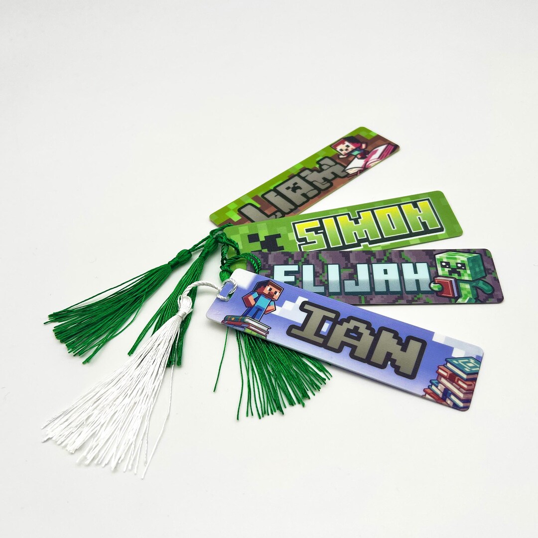 Set of 4 Personalized Minecraft-themed Bookmarks for Kids Custom Names ...
