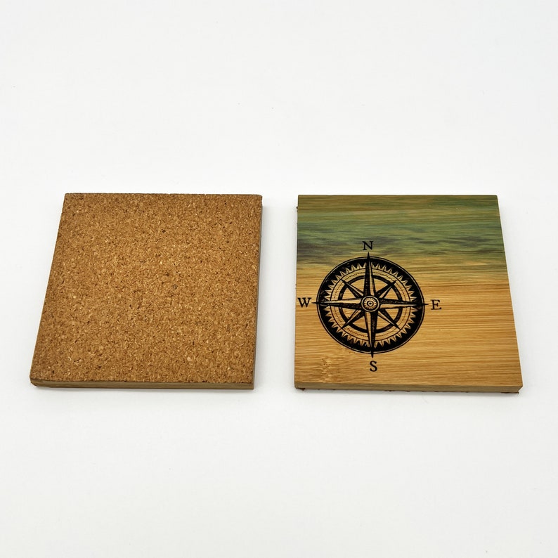 Ocean Themed Bamboo Coasters Laser Engraved and UV Printed | Sea Turtle ...