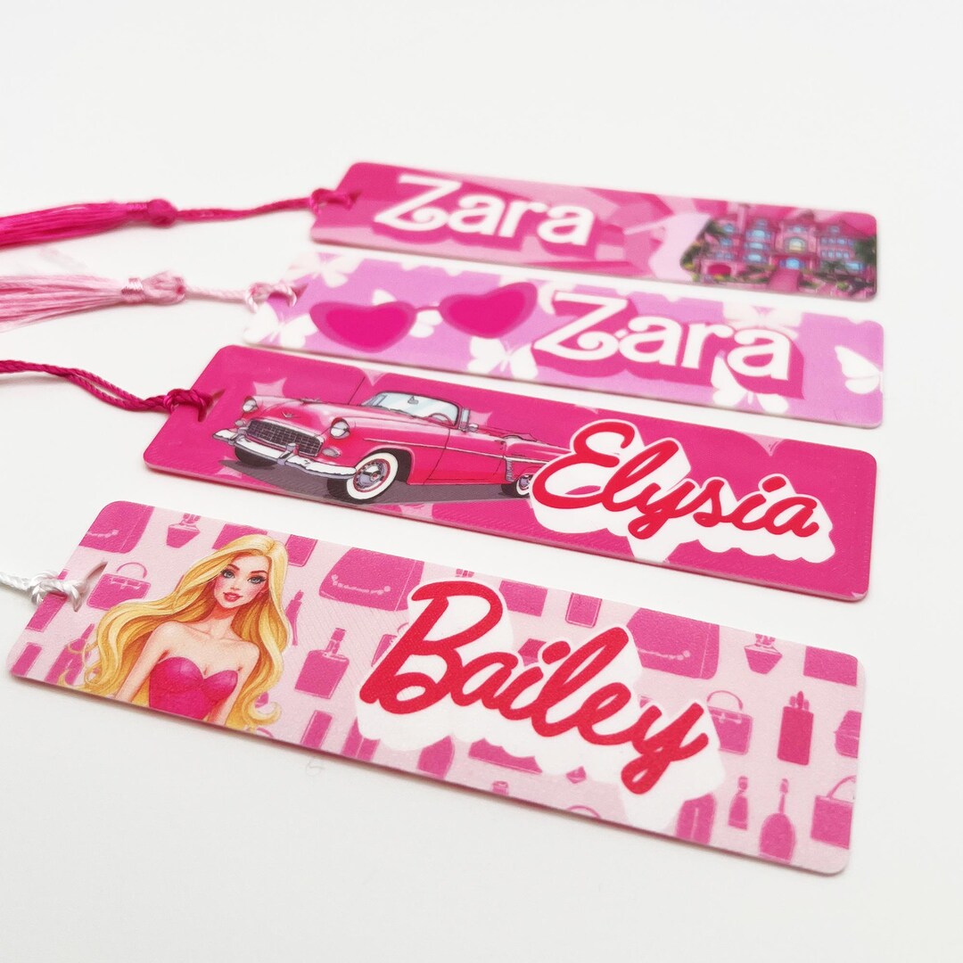 Set of 4 Personalized Barbie-inspired Bookmarks for Girls Custom Names ...
