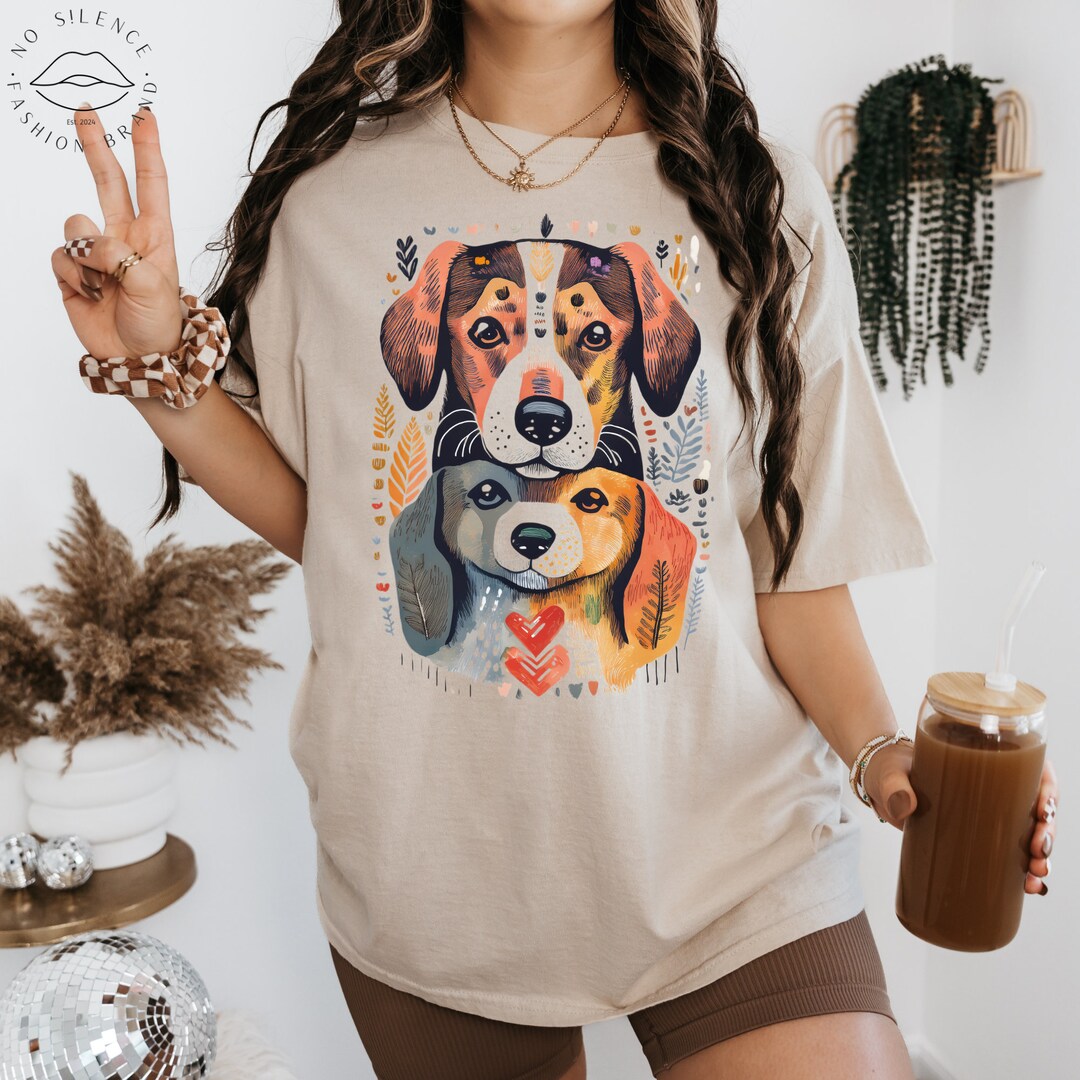 Indie Style Boho Dog Shirt, Bohemian Dog Style Shirt, Neutral Dog Stamp ...